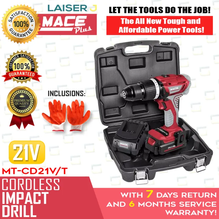 Mace Plus Cordless Drill MT-CD21V/T with LED light Case Included ...
