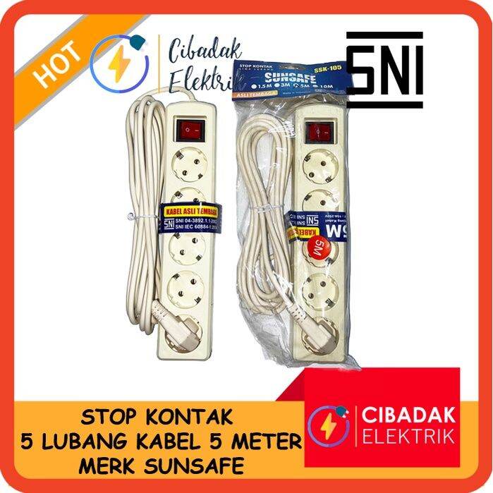 STOP KONTAK 5 LUBANG 5 METER / COLOKAN LISTRIK DENGAN KABEL / SUNSAFE ...