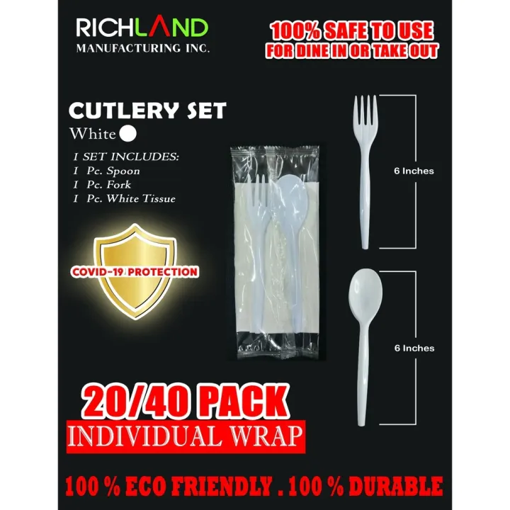 Cutlery set Plastic Spoon and Fork with Tissue (HEAVY DUTY) 20/40 PCS ...