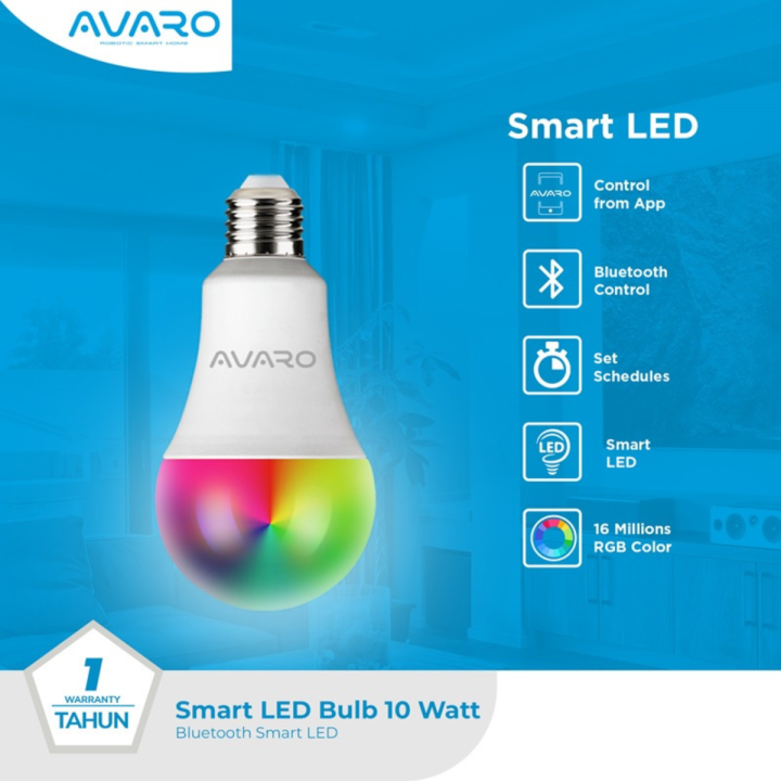 AVARO Lampu Smart LED Bluetooth 10W RGB Lampu Pintar Remote Aplikasi ...