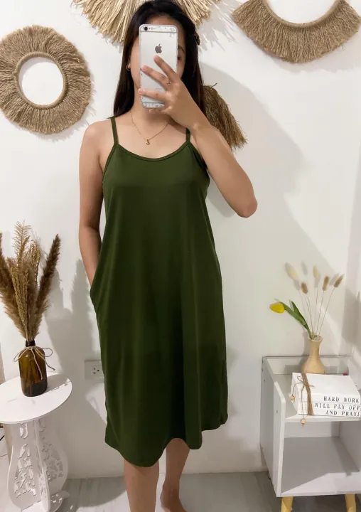 PLAIN SPAGHETTI DRESS PAMBAHAY with Two Side Pocket | Lazada PH