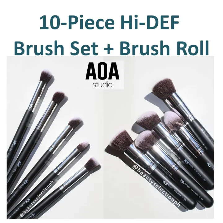 AOA Studio 10-pc Hi-DEF Brush Set + Brush Roll | Lazada PH