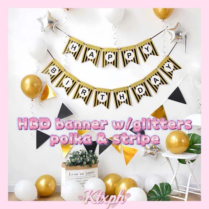 Happy birthday banner big glitter polka stripe banderitas flag birthday ...