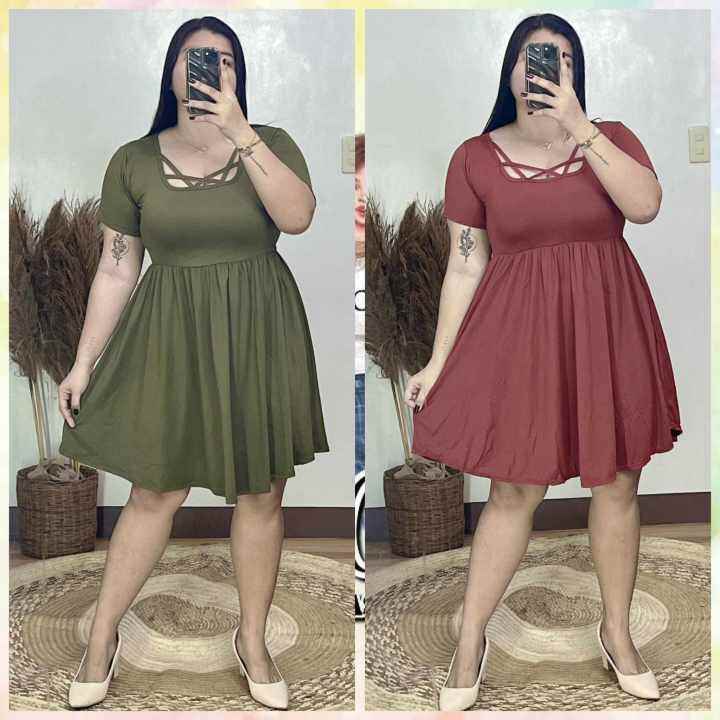 3XL • Plus Size Crisscross Sheering Skater Dress | Lazada PH