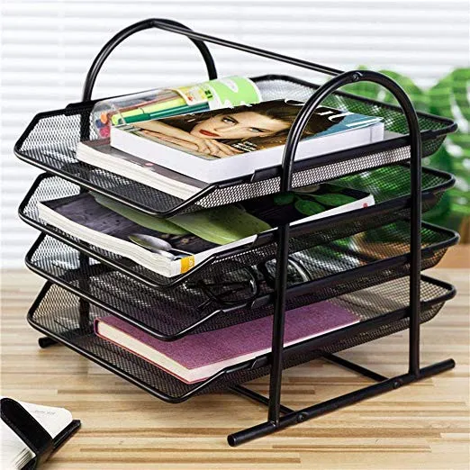 3 or 4 Tier Metal Mesh Trays Desk Filer Organizer Document Paper Office ...
