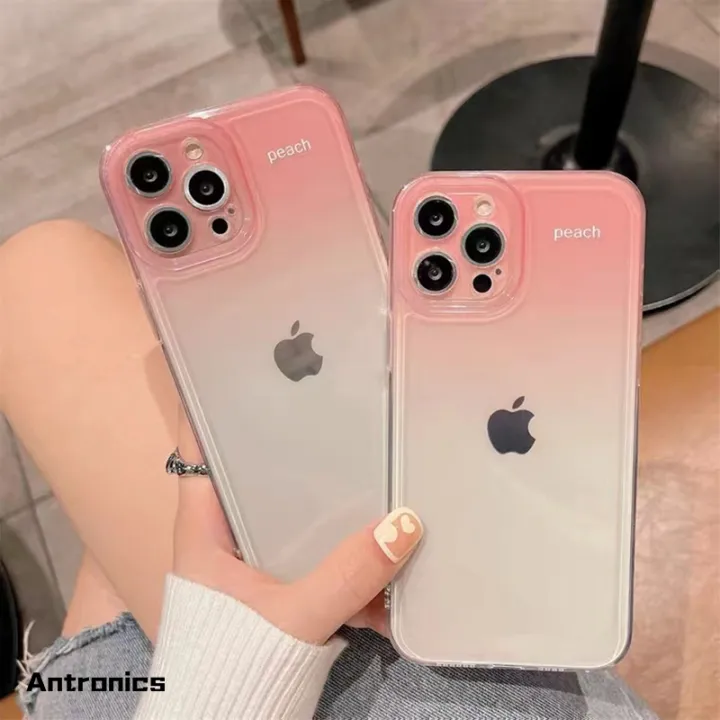 Antronics เคสโทรศัพท์ iPhone,เคสหลังใสลายน่ารักๆสีดำสีเหลืองพีชพีชกันตก ...