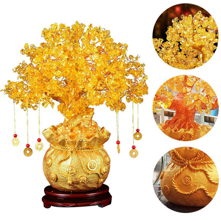 KPL Feng Shui Lemon Quartz Crystal Money Tree Bonsai Style Luck Wealth ...