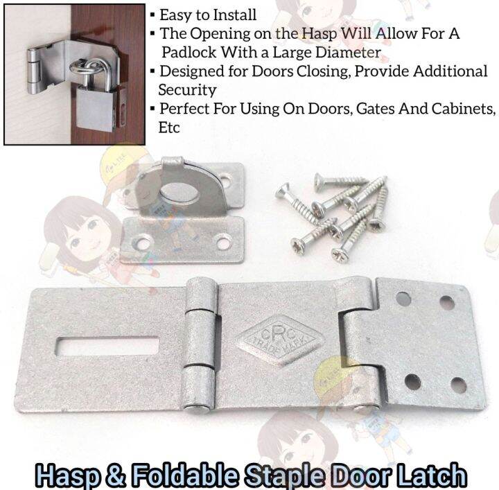Heavy Duty Solid Steel Hasp & Foldable Staple Door Latch Hinges For ...