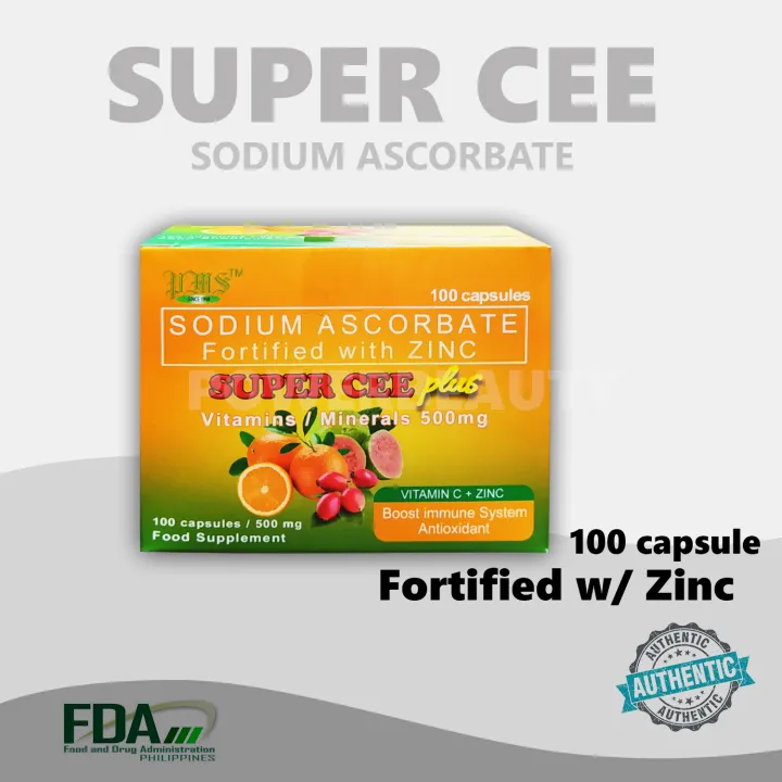 Sodium Ascorbate with Zinc SUPER CEE Plus Vitamins/Minerals 500mg 100 ...