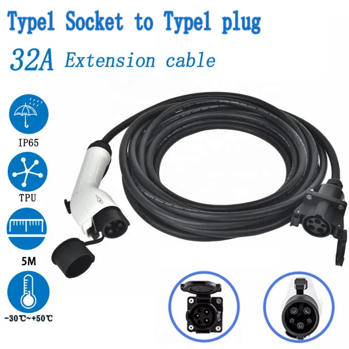 SAE J1772 female plug to type 1 male socket 32A with 5M 10M black cable ...