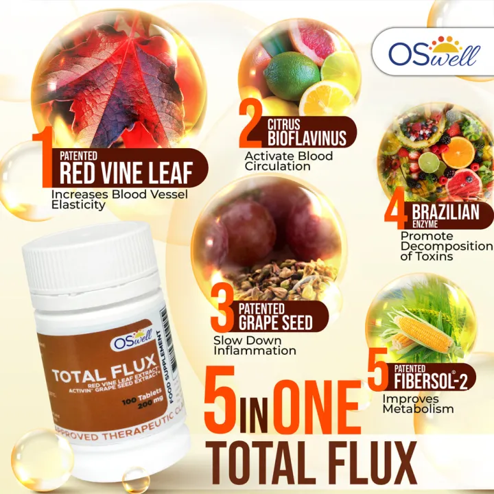 Oswell Total Flux with Red Vine Leaf and Grape Seed Extract 200mg 100 ...
