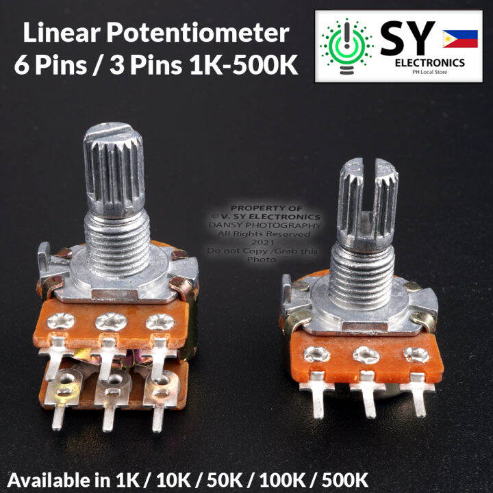 Linear Potentiometer 3 Pins / 6 Pins 1K-500K Stereo Mono WH148 Linear ...