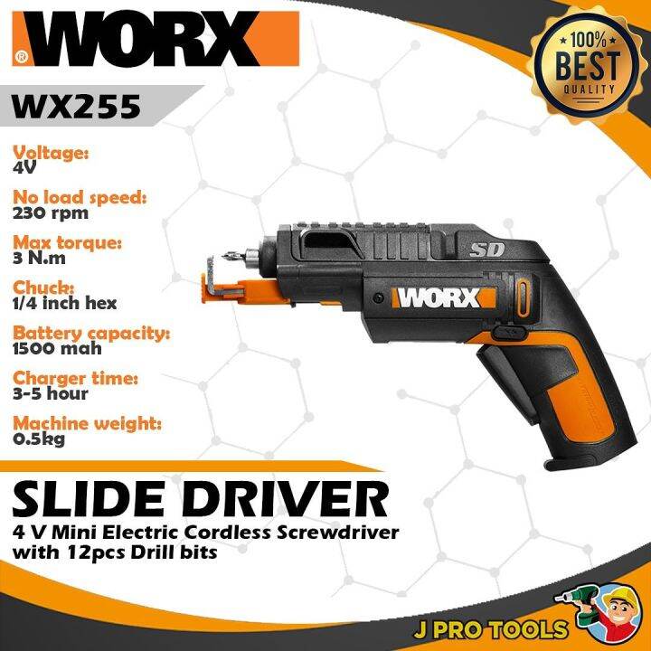 WORX Slide Driver 4V Mini Cordless Screwdriver with 12pcs Drill Bits ...