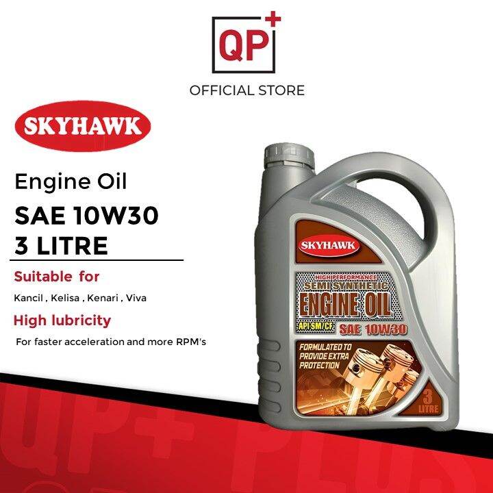 SKYHAWK SAE 10W30 SEMI SYNTHETIC ENGINE OIL API SM/CF (3L) MINYAK HITAM ...