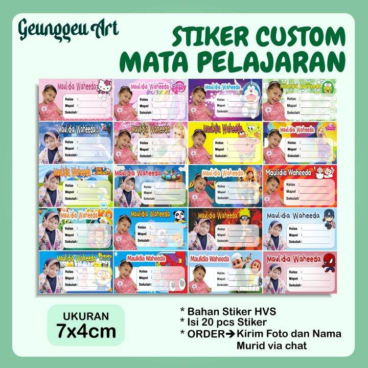 Stiker Custom dengan Foto Nama Murid Stiker Mapel Buku Pelajaran ...