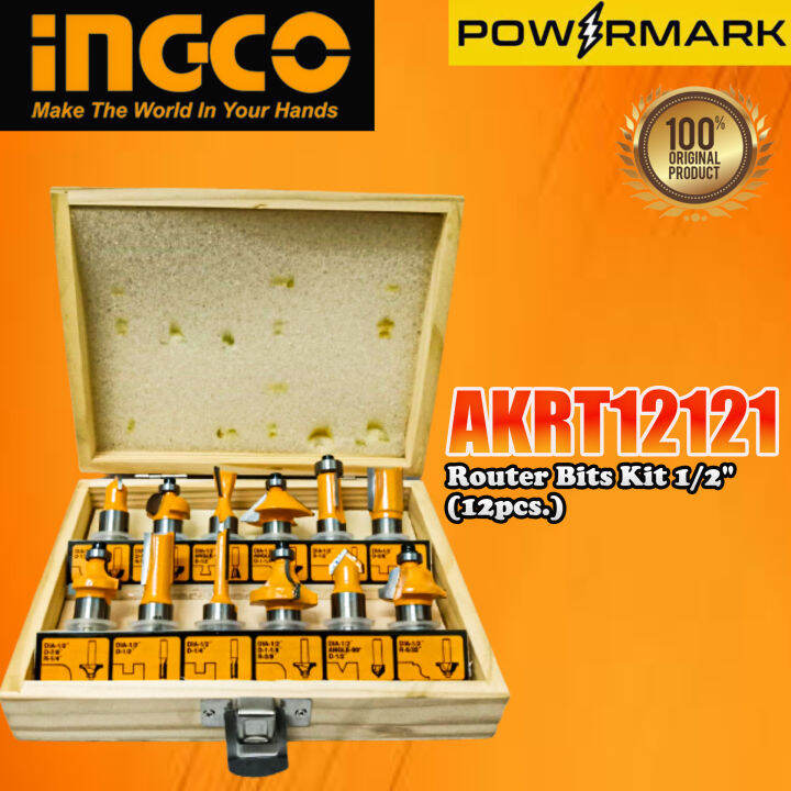INGCO AKRT12121 Router Bits Kit 1/2" (12pcs.) [POWERMARK | IHT] | Lazada PH