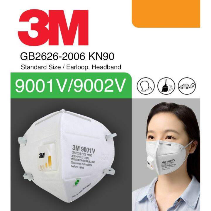 [คุณภาพดี] 3M หน้ากากอนามัย รุ่น 9001V 9002V KN90 เทคโนโลยีใหม่ ครอบหัว ครอบหู ป้องกันไวรัส ฝุ่น ...