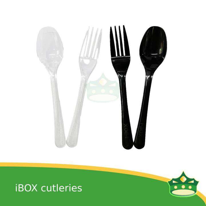 iBox premium plastic hard spoon and fork clear or black 6.75 inches ...