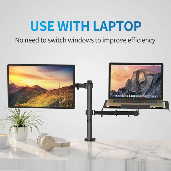 DUAL MONITOR LAPTOP MOUNT / Stand C-Clamp Grommet options Desk Monitor ...