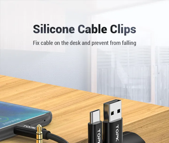 TOPK Silicone Adhesive Desktop Wire Organizer Charging Cord Cable Clamp ...