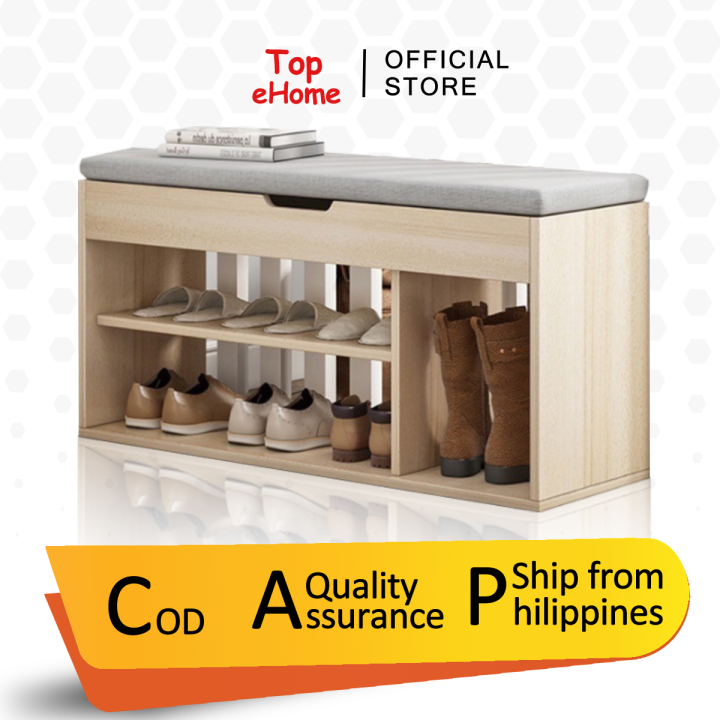 Topehome Shoes Rack Shoe Cabinet with Cushion Shoe Stool Wooden Shoe ...