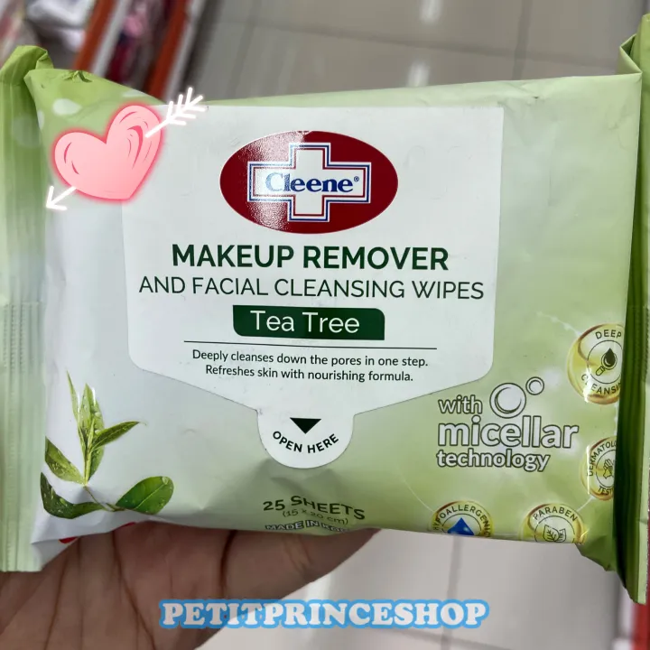 Cleene Make Up Remover and Facial Cleansing Wipes TEA TREE (25 SHEETS ...