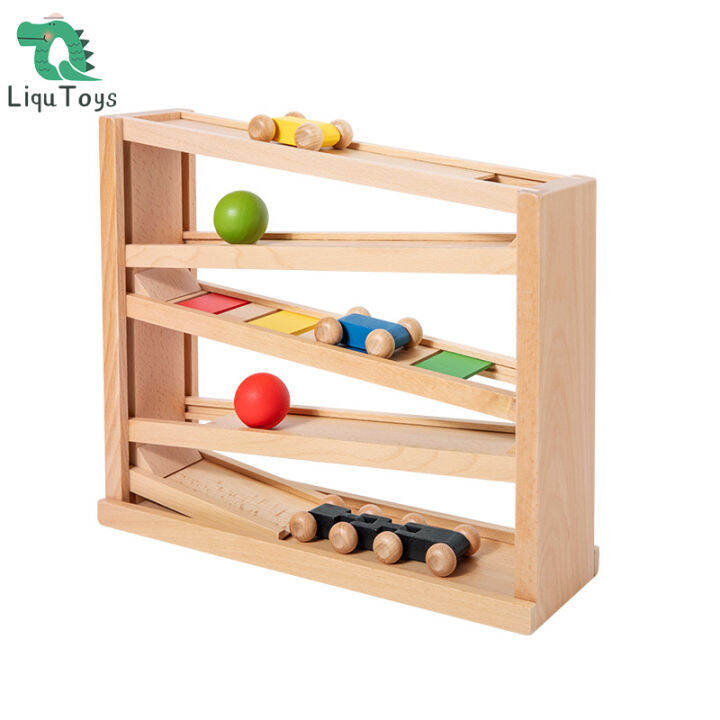 LIQU Wooden Ramp Racer. Race Track for Toddlers and 3 Wood Cars and 2 ...