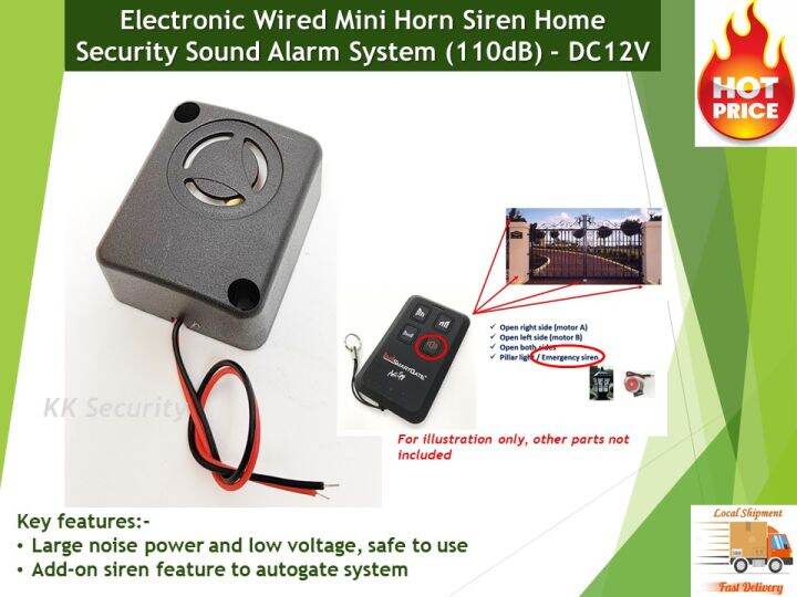 Electronic Wired Mini Horn Siren (110dB DC 12V) For Home Security Sound ...