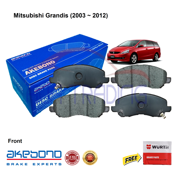 Genuine Akebono Front Brake Pads for Mitsubishi Grandis (2003 ~ 2012) with free WURTH Brake ...
