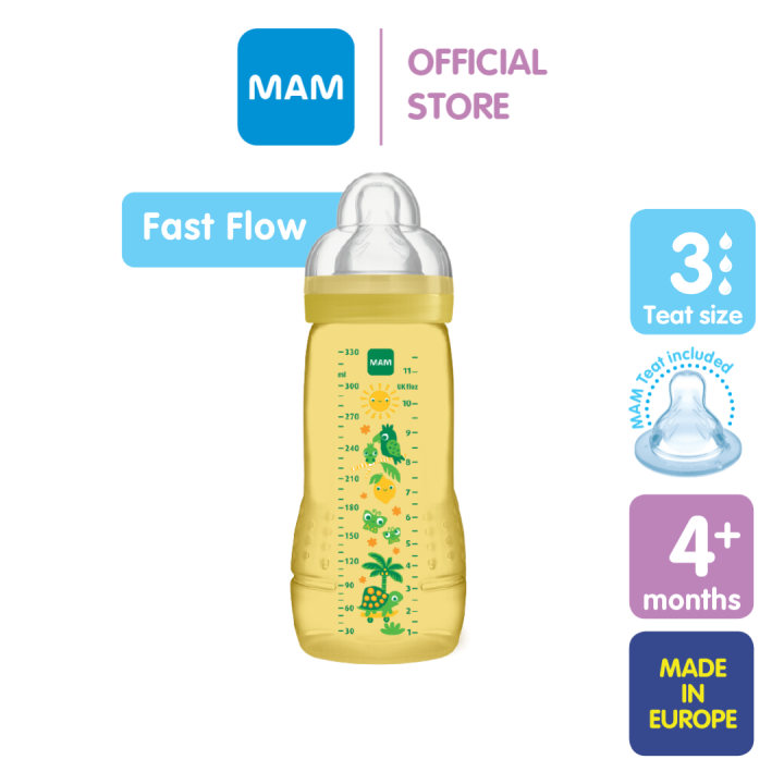MAM Easy Active Bottle Baby Bottle with Fast Flow Silicone Teat (330ml ...