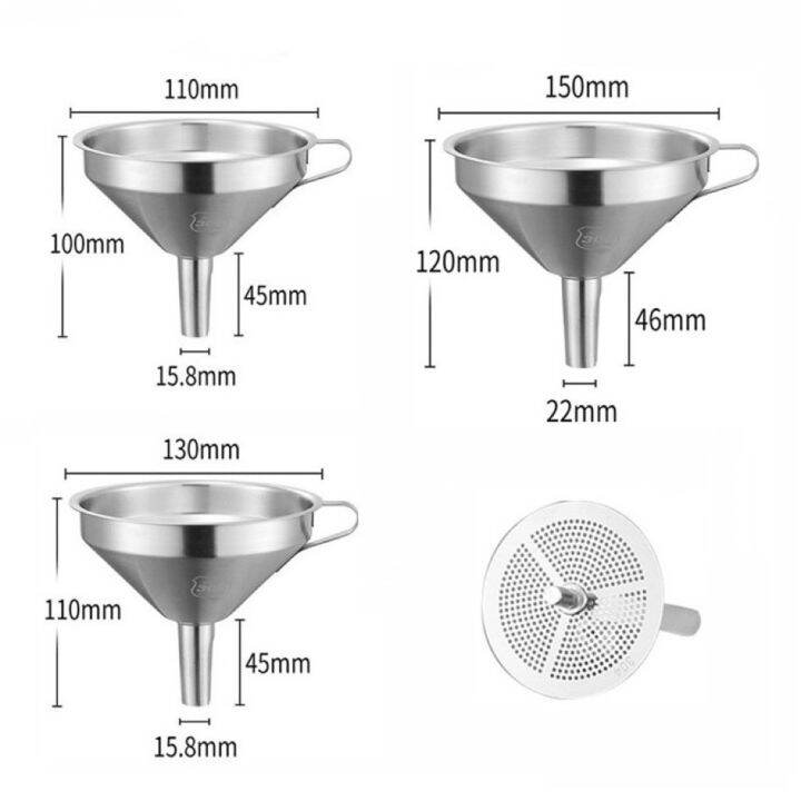 304 Stainless Steel Funnels Wide Mouth Wine Oil Honey Funnel Detachable Strainer Kitchen Wine ...