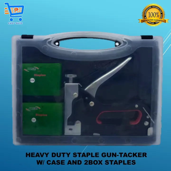 HEAVY DUTY STAPLE GUN-TACKER W/ CASE AND 1 BOX OF STAPLES 8MM/10MM ...