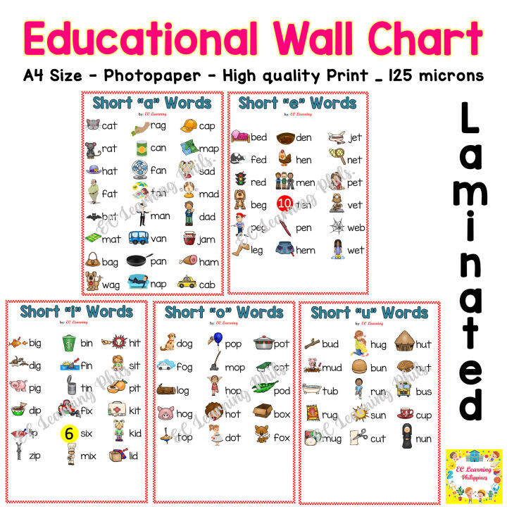 A4 CVC SHORT VOWELS LAMINATED CHART | Lazada PH