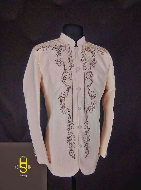 HUSI Men's Coat Barong modern wedding formal attire (Beige / Black ...