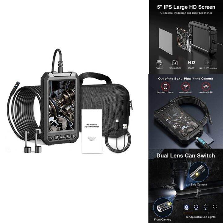 1080P 8mm Dual Screen Endoscopes 5Inch IPS IP67 Inspection Camera 1.5X ...