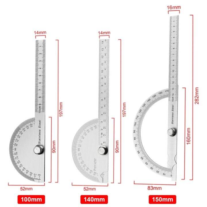180 Degree Stainless Steel Protractor Rotary Measuring Ruler Adjustable ...