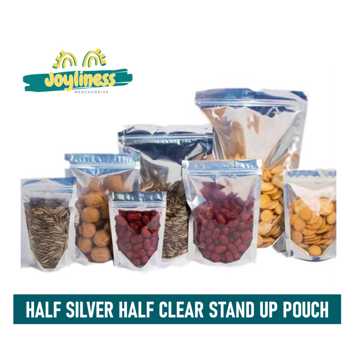 50pcs Half Silver Aluminum & Half Clear Stand Up Pouch with Zip Lock ...