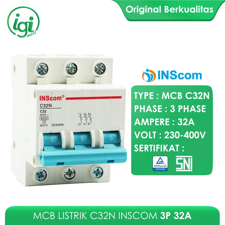 MCB LISTRIK INSCOM C32N 3P 32A / MINI CIRCUIT BREAKER 3 POLE 3 PHASE | Lazada Indonesia