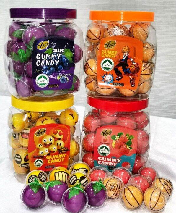 (1 JAR) 3D Gummy Candy, Apple/ Grape/ Mango/ Strawberry/ Soccer ...