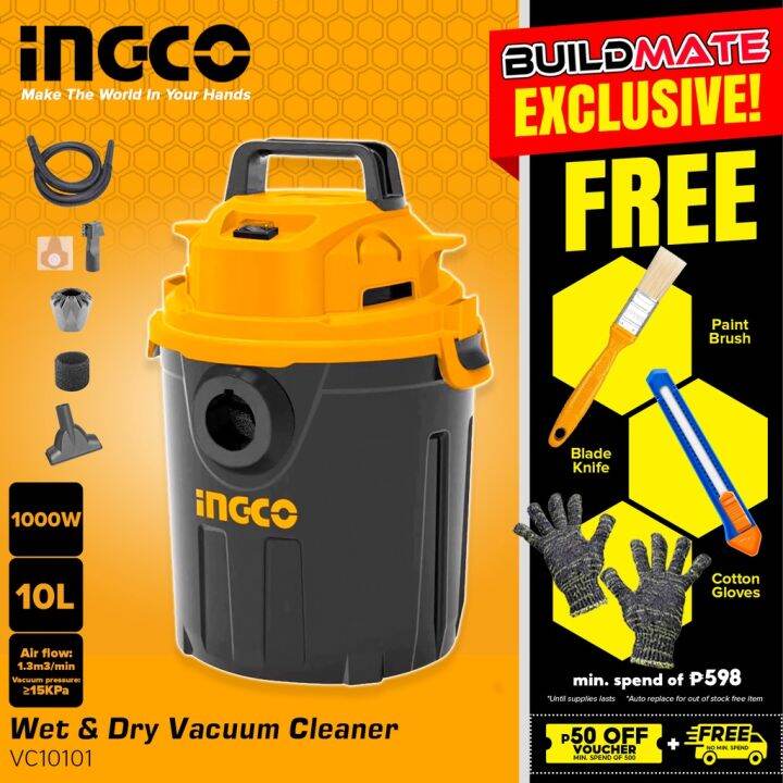 BUILDMATE Ingco Wet Dry Vacuum Cleaner 10L 1000W Dirt Cleaner Floor ...
