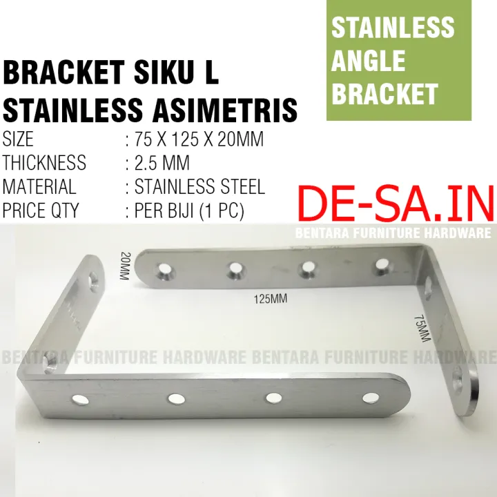 7.5CM BRAKET SIKU 6601 (75 X 125 X 20 MM) STAINLESS STEEL- SUDUT SIKU L ...