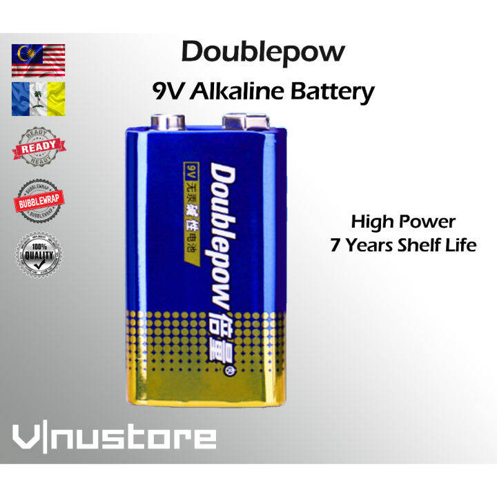 Doublepow 9V Alkaline Battery • High Power Long Lasting • 7 Years Shelf ...