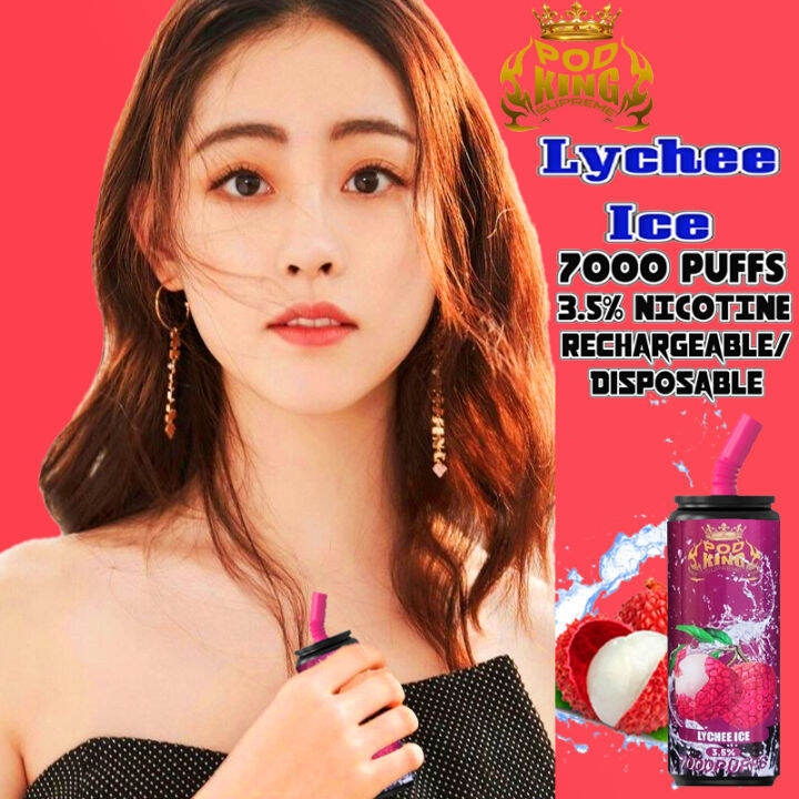 POD KING SUPREME Rechargeable Disposable PUFF PLUS 7000 Puffs (LYCHEE ...