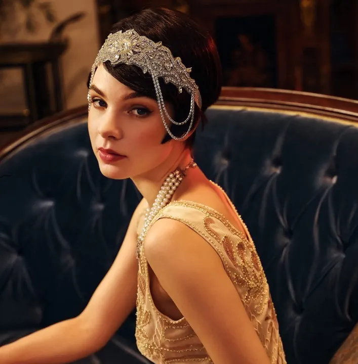 อุปกรณ์เสริมวัยรุ่น Gatsby 1920S พร้อมหน้าปัดประดับเพชรเจ้าสาว Retro ...