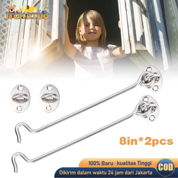 2pcs Hak Angin Penahan Jendela 8inci Window Hook Stainless Hak Angin ...