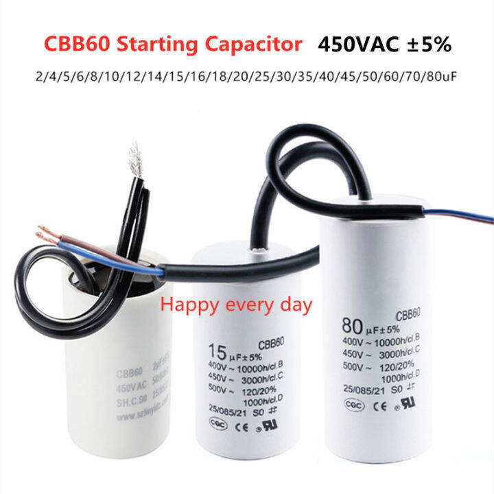 1pc Original Starting Capacitor CBB60 450VAC 6uF 8uF 10uF 12uF 16uF ...
