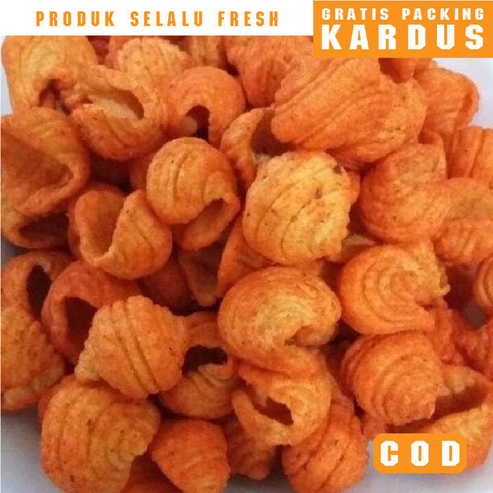 Snack kiloan Kerupuk keong kerang daun jeruk extra pedas 200 gram ...