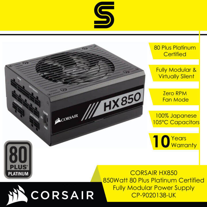 CORSAIR HX850 850Watt 80 Plus Platinum Certified Fully Modular Ver2022 Power Supply - CP-9020213 ...