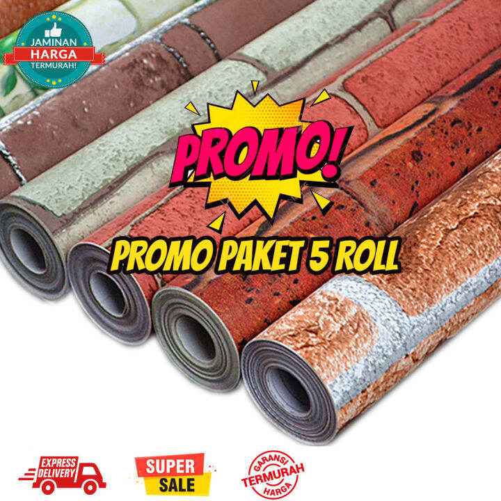 PAKET 5 ROLL Wallpaper Dekorasi Rumah Tempel Di Dinding Motif Batu Bata Wallpaper Bahan Pvc Anti ...