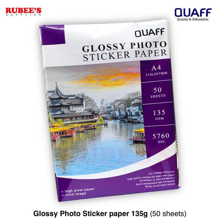 QUAFF Glossy Photo Sticker Paper A4 135gsm (50 Sheets) | Lazada PH